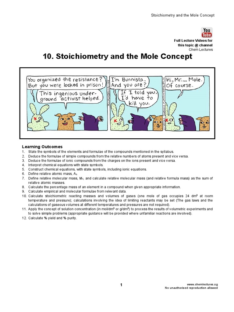 Stoichiometry and Mole Concept | PDF | Mole (Unit) | Stoichiometry
