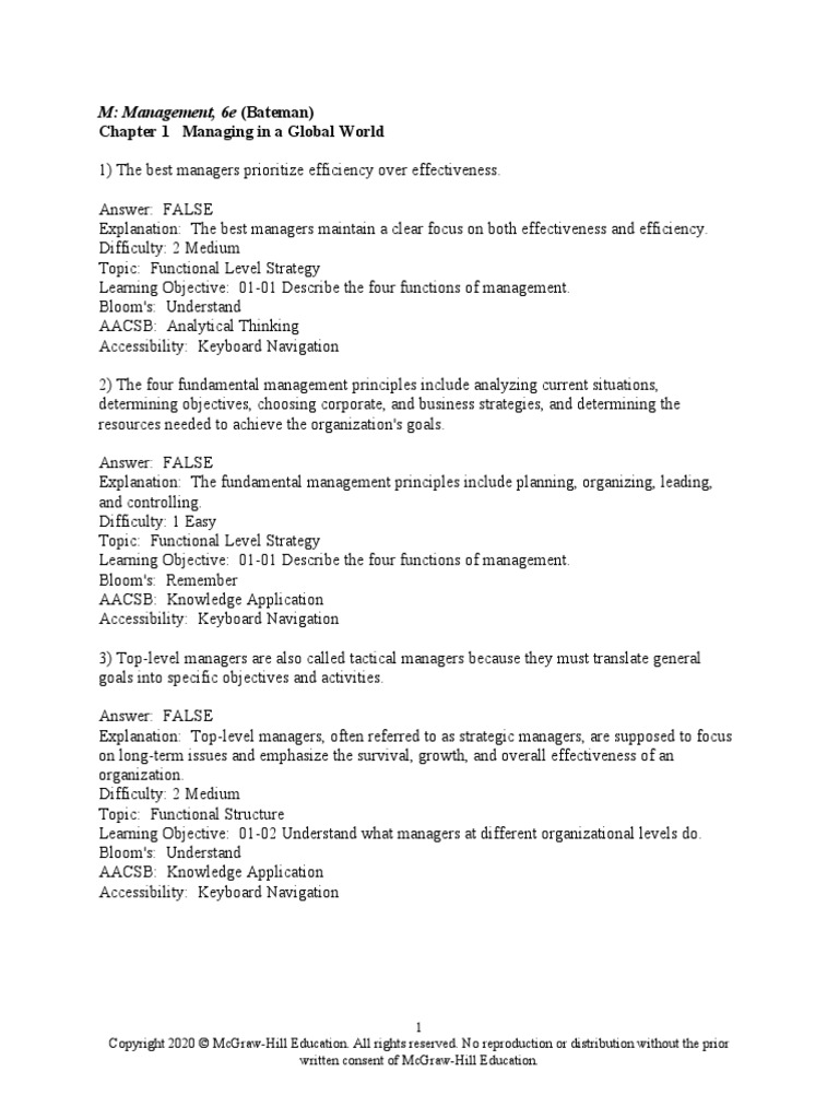 Bateman6e Chapter01 TB Answerkey | PDF | Goal | Strategic Management