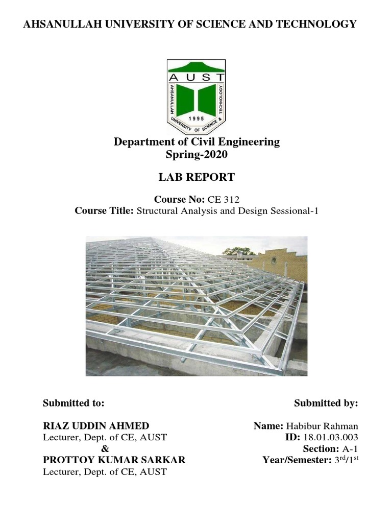 Department of Civil Engineering Spring-2020 Lab Report: Ahsanullah ...