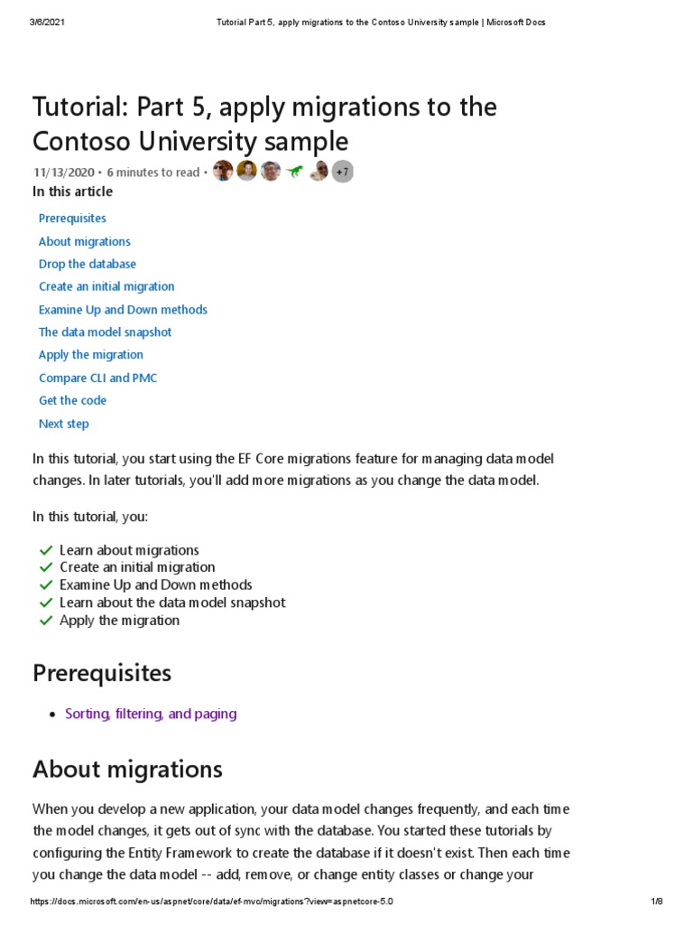 Tutorial Part 5, Apply Migrations To The Contoso University Sample ...