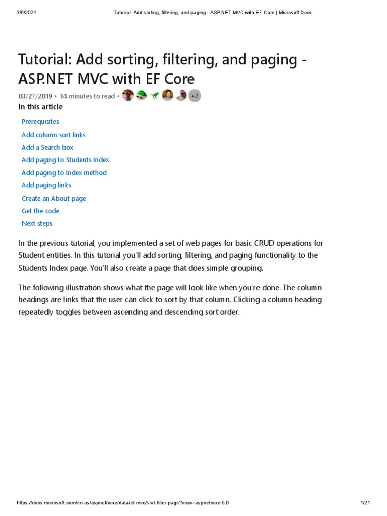 Tutorial - Add Sorting, Filtering, and Paging - ASP - Net MVC With EF Core - Microsoft Docs ...