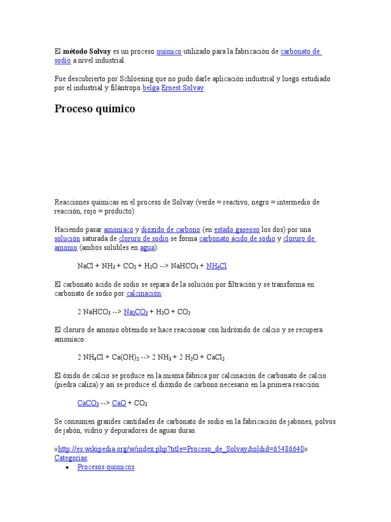 Proceso Solvay: Producción de Carbonato | PDF | Carbonato | Carbonato de sodio