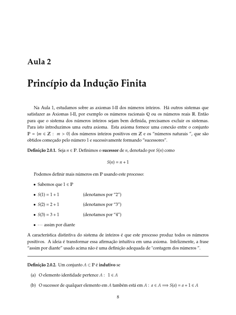Aula2 Principio Da Inducao Finita | PDF | Números | Conjunto (Matemática)