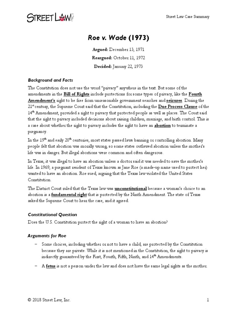 Roe v. Wade: Background and Facts | PDF | Roe V. Wade | Abortion