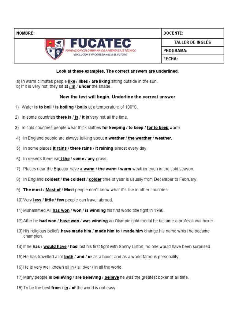 Now The Test Will Begin. Underline The Correct Answer: Look at These ...