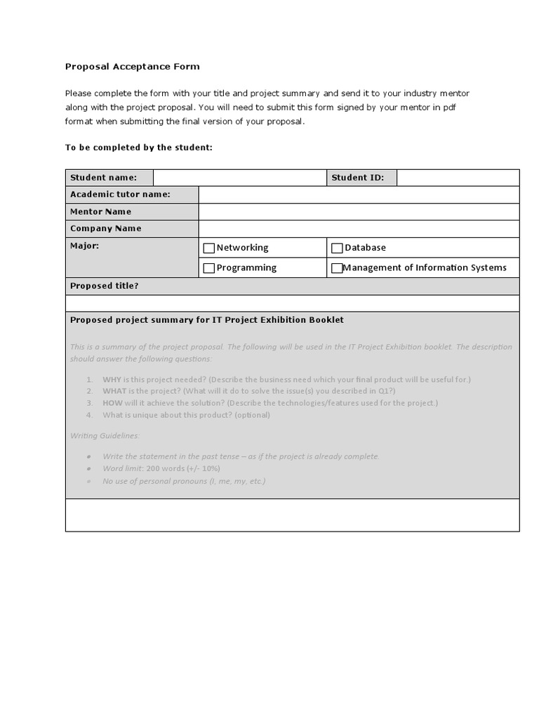 Proposal Acceptance Form: Networking Database Programming Management of Information Systems ...