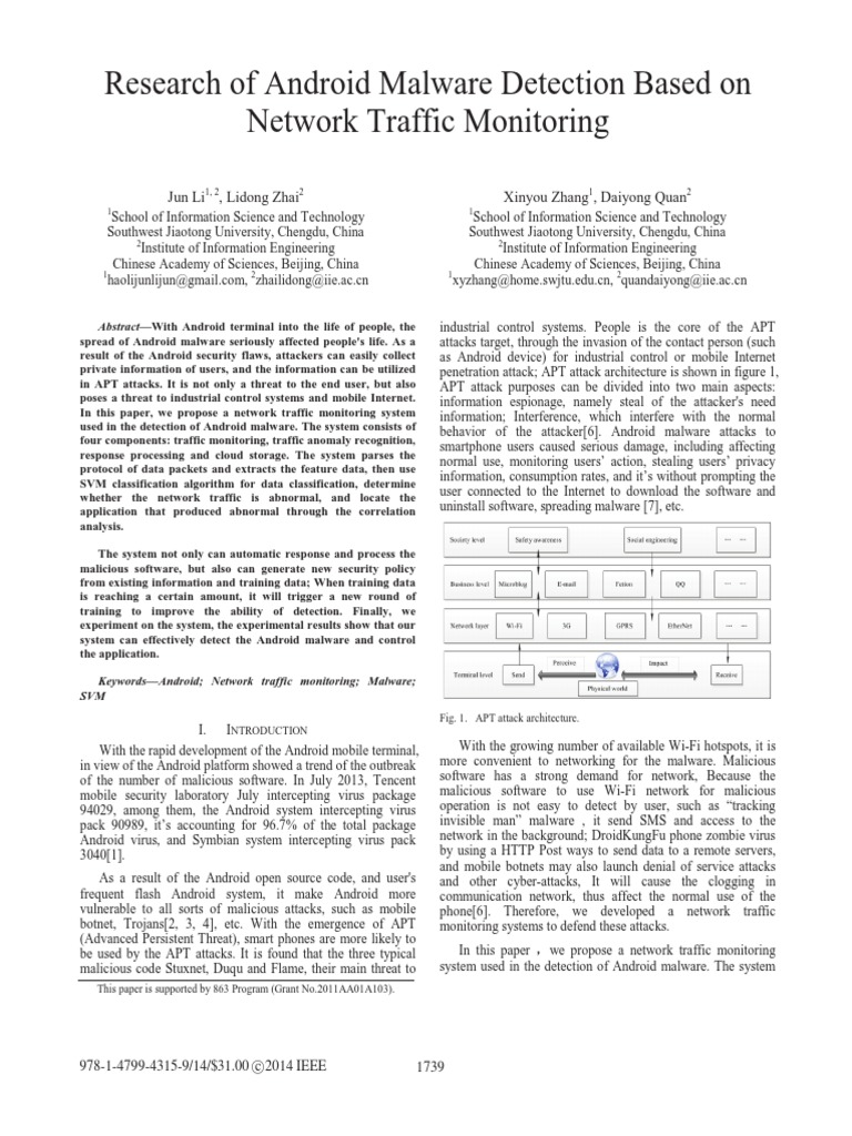 Research Of Android Malware Detection Based On Network Traffic Monitoring Pdf Malware