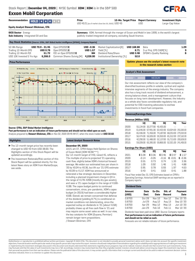 Exxon Mobil Corporation: Stock Report - December 04, 2020 - NYSE Symbol ...