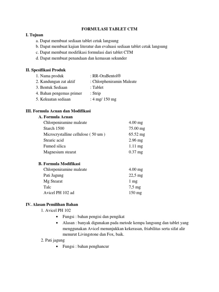 Formulasi Tablet CTM | PDF