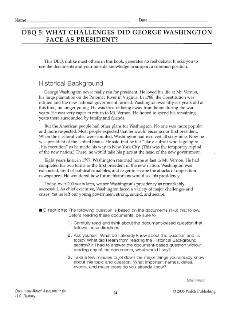 Dbq-Washingtons Challenges | PDF