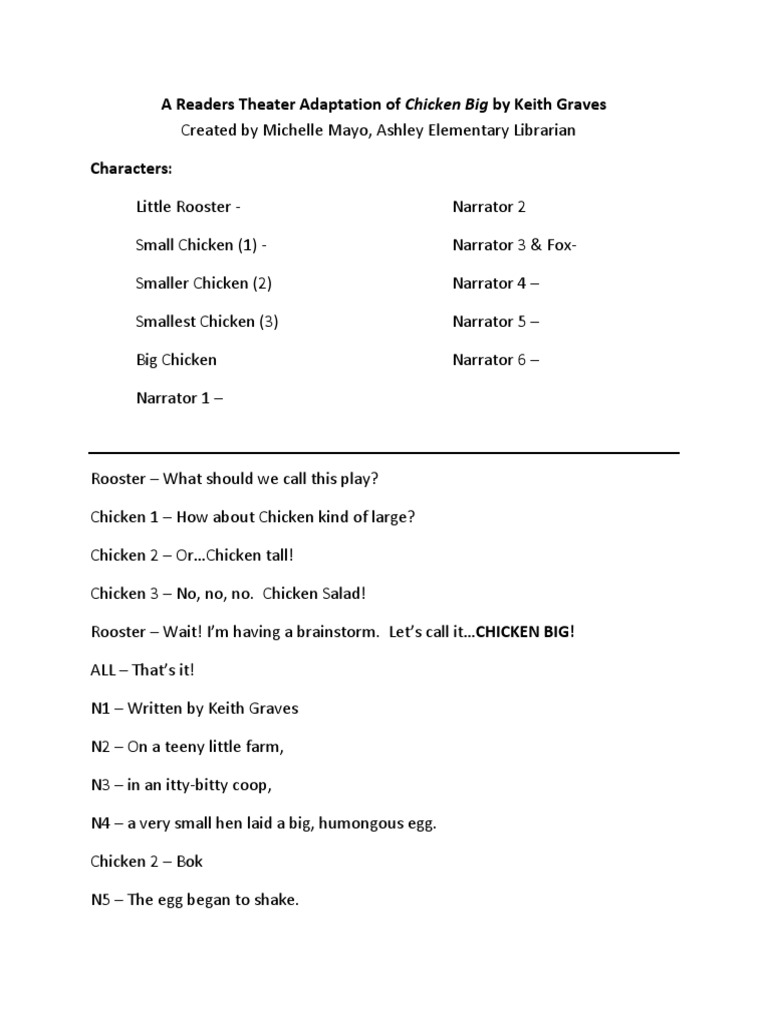 Chicken Big Readers Theater Script | PDF | Chicken | Aviculture