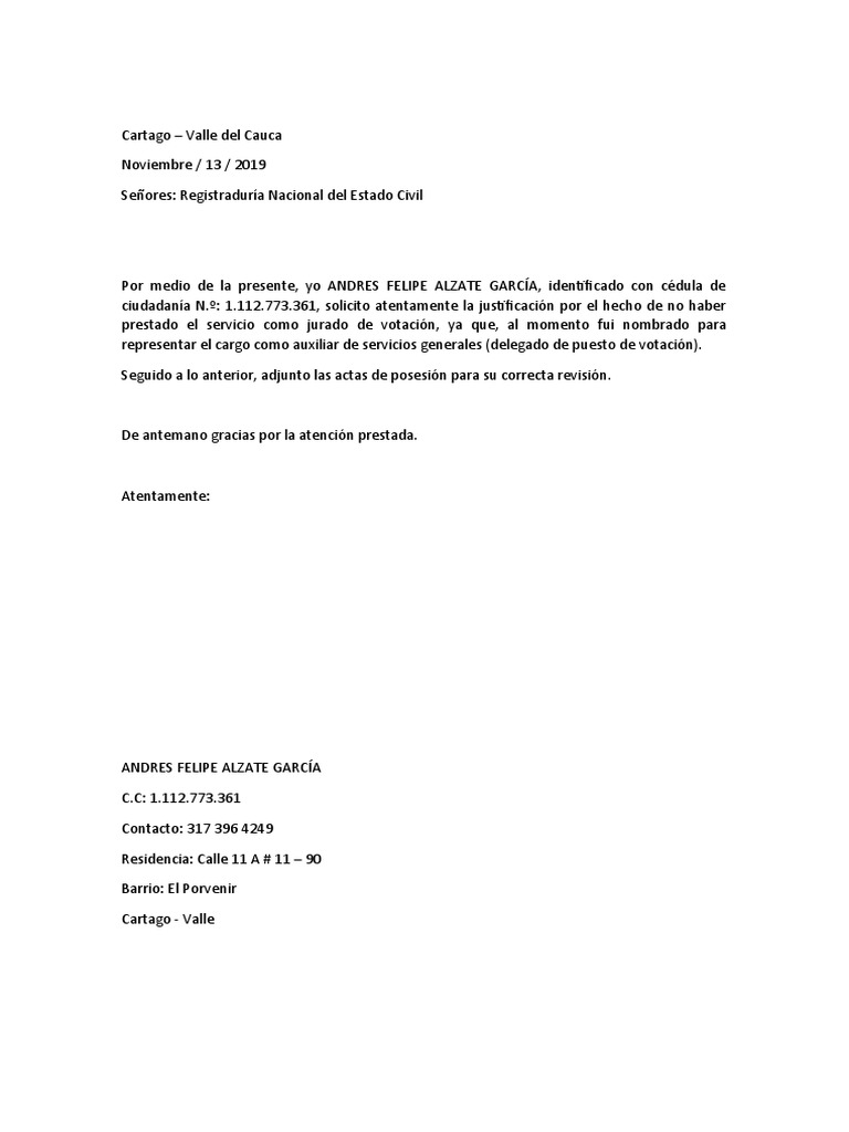 Carta Excusa Jurado de Votación | PDF | Política | Derecho