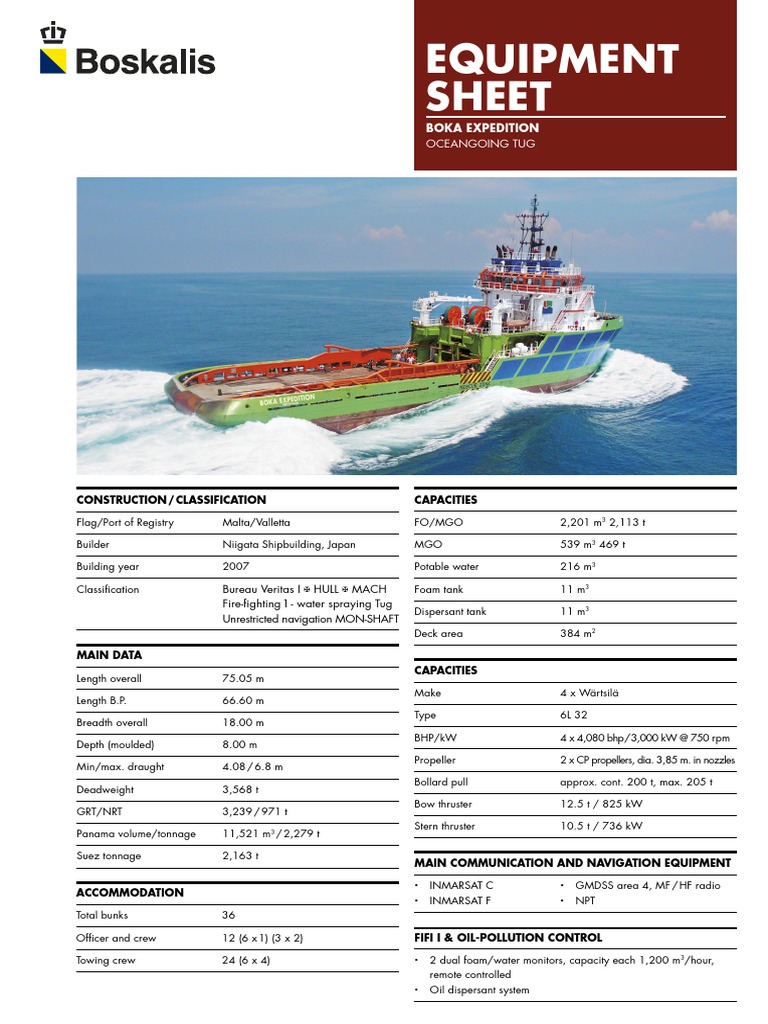 Equipment Sheet: Oceangoing Tug | PDF | Tugboat | Tonnage
