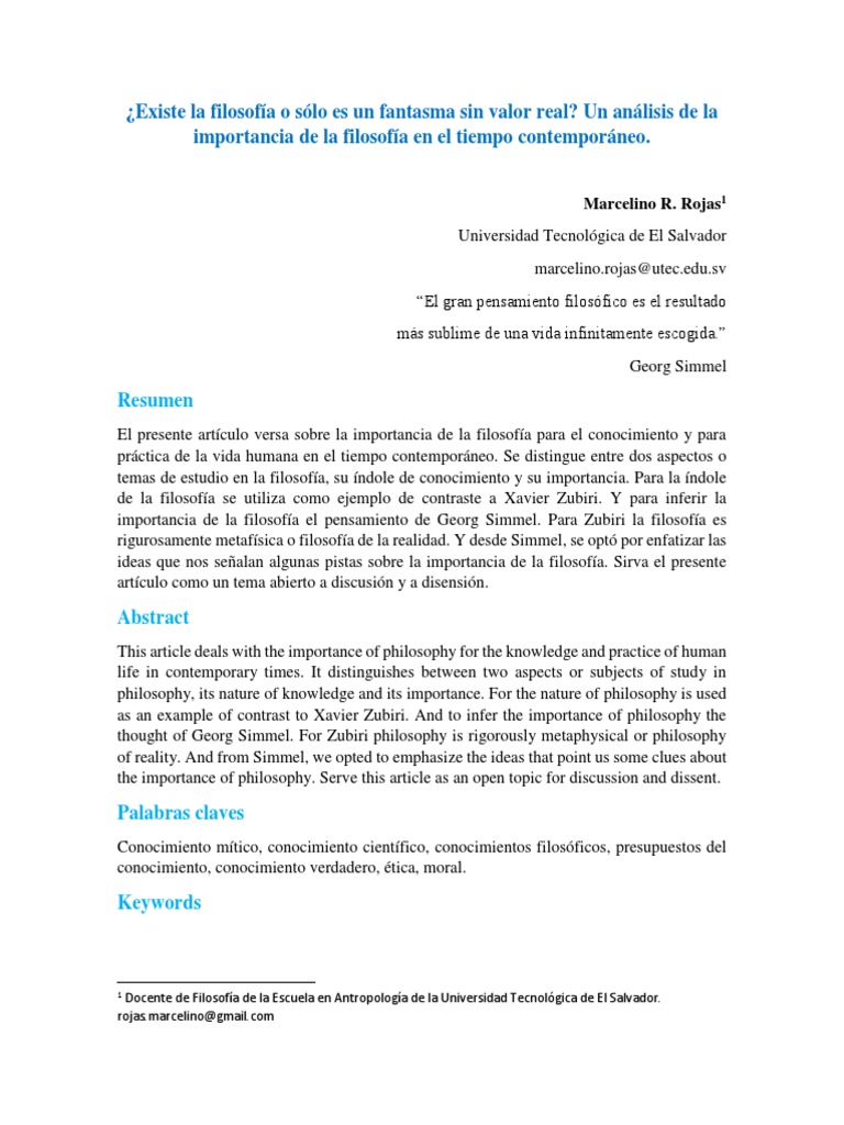 Artículo Índole e Importancia de La Filosofía Marcelino Rojas | PDF ...