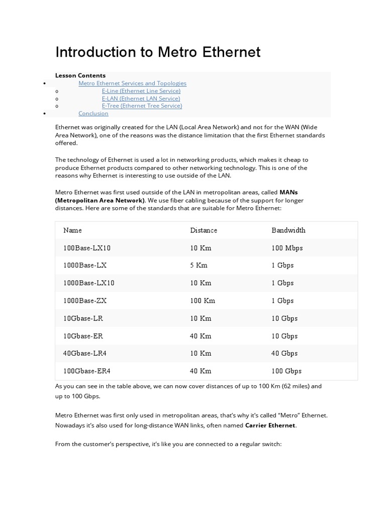Introduction To Metro Ethernet | PDF | Ethernet | Network Topology