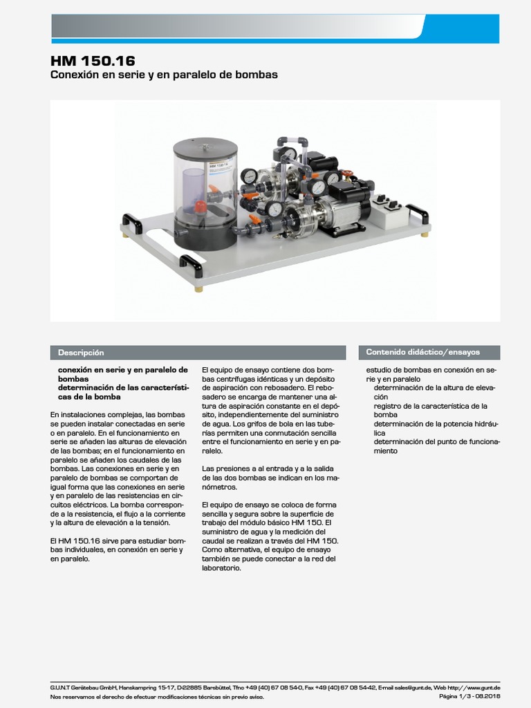 Conexión de Bombas HM 150.16 | PDF | Bomba | Resistencia Eléctrica y ...