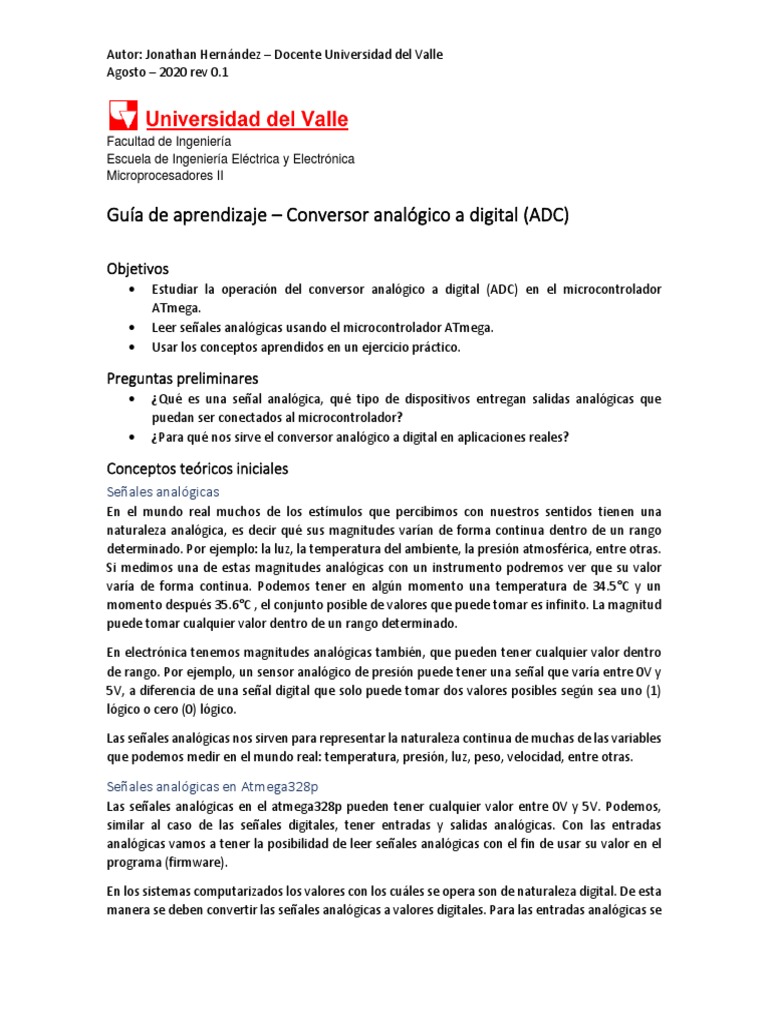 Guía 2 - Conversor Analogico Digital ADC | PDF | Señal analoga ...