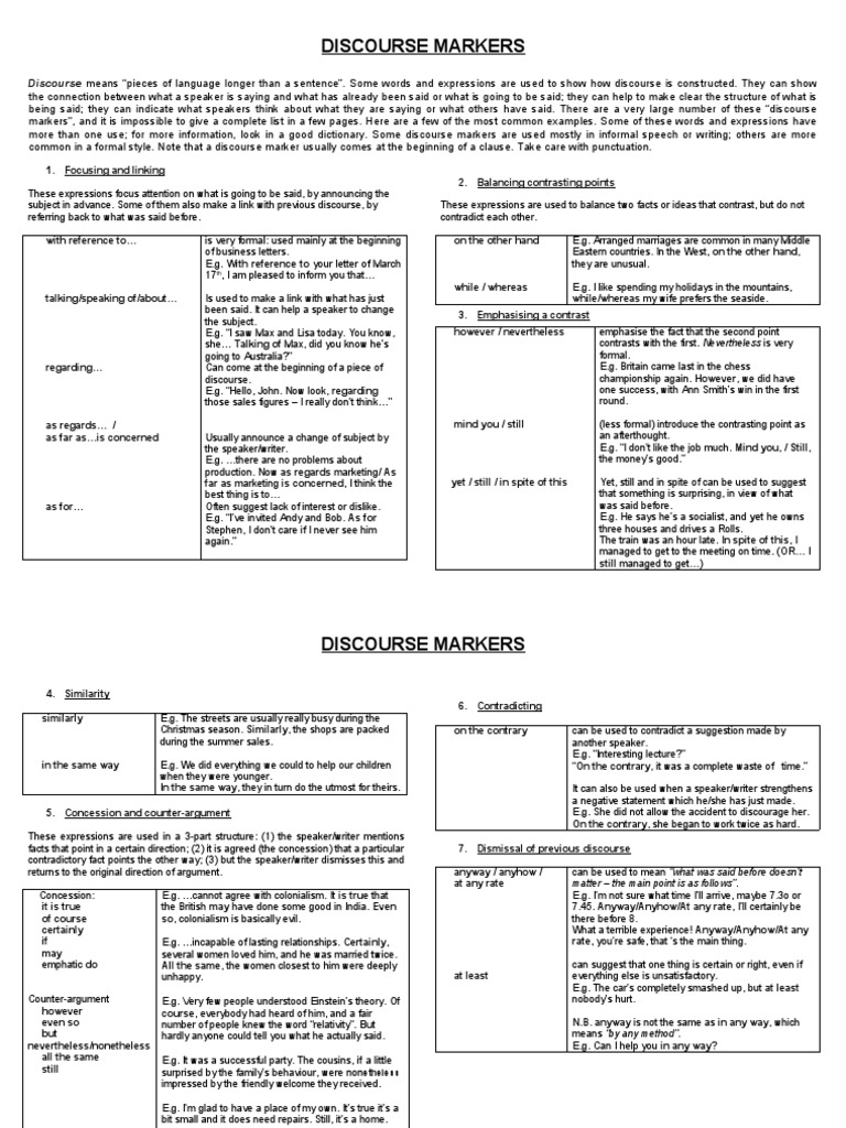 Advanced 2 - Discourse Markers | PDF | Sentence (Linguistics) | Linguistics