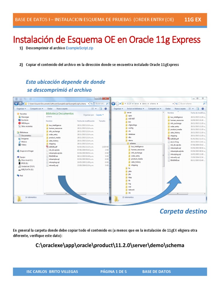 Instalación de Esquema OE en Oracle 11g Express | PDF | Archivo de computadora | Arquitectura de ...