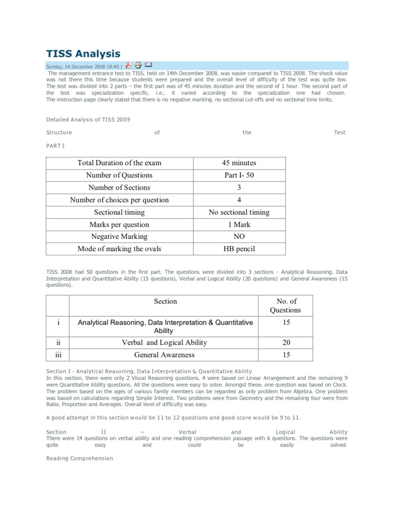 Analysis of the TISS Management Entrance Test from December 2008: A ...