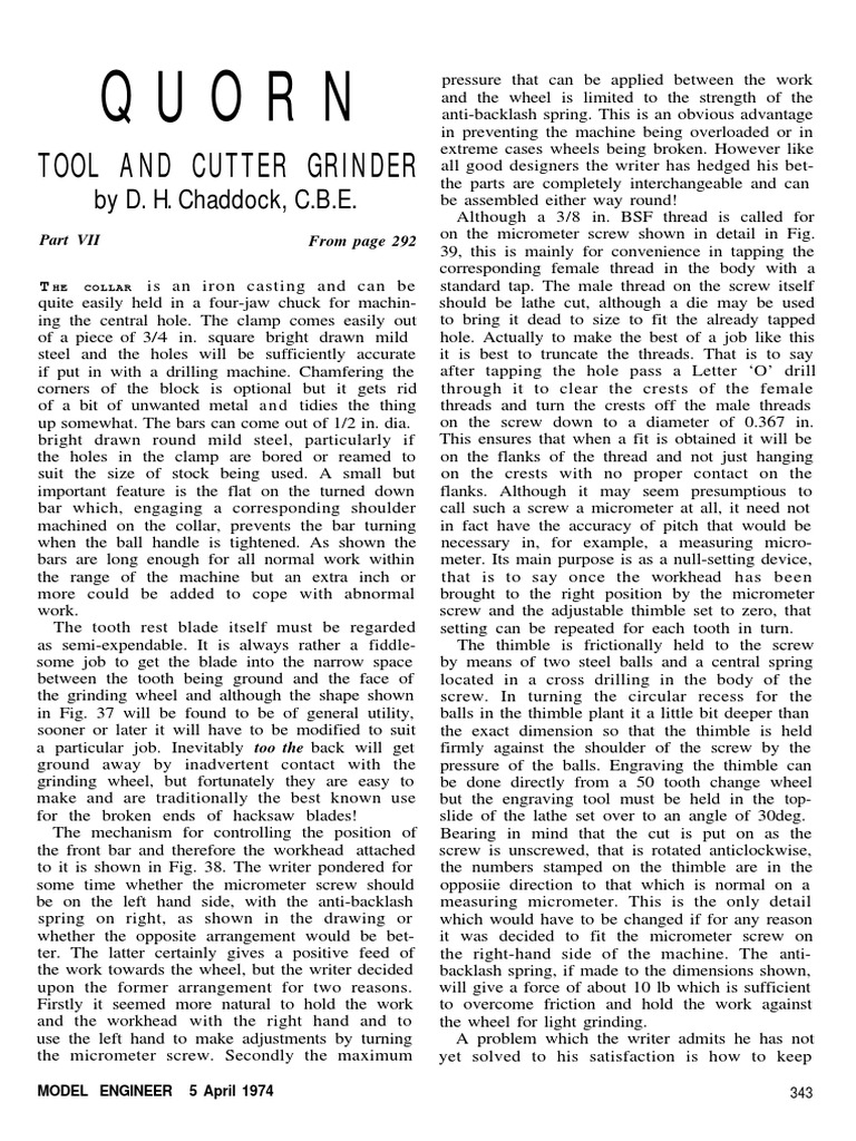 Quorn: Tool and Cutter Grinder | PDF | Screw | Industrial Processes