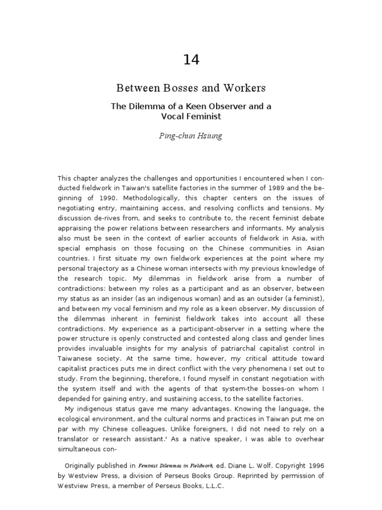 Between Bosses and Workers | PDF | Field Research | Feminism