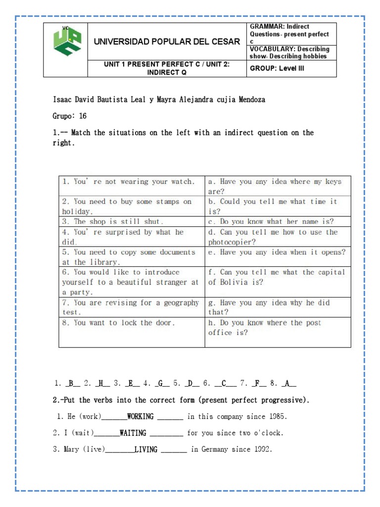 Indirect Questions & Present Perfect Guide | PDF | Linguistics | Human ...