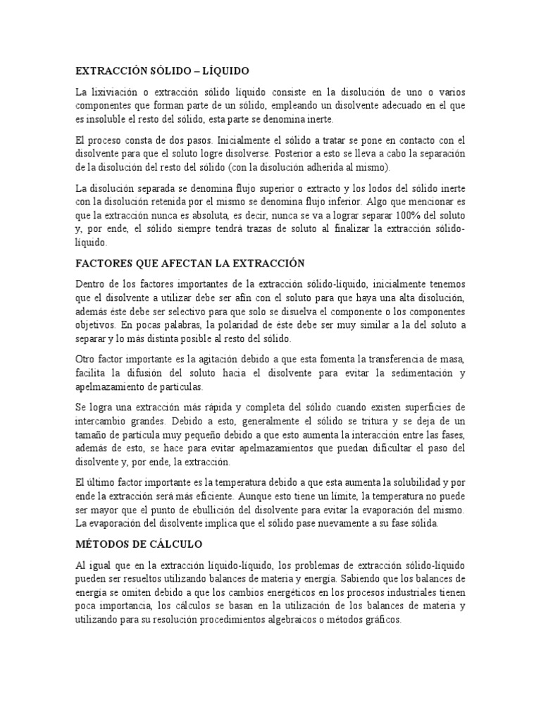Extracción Sólido | PDF | Concentración | Fase (materia)