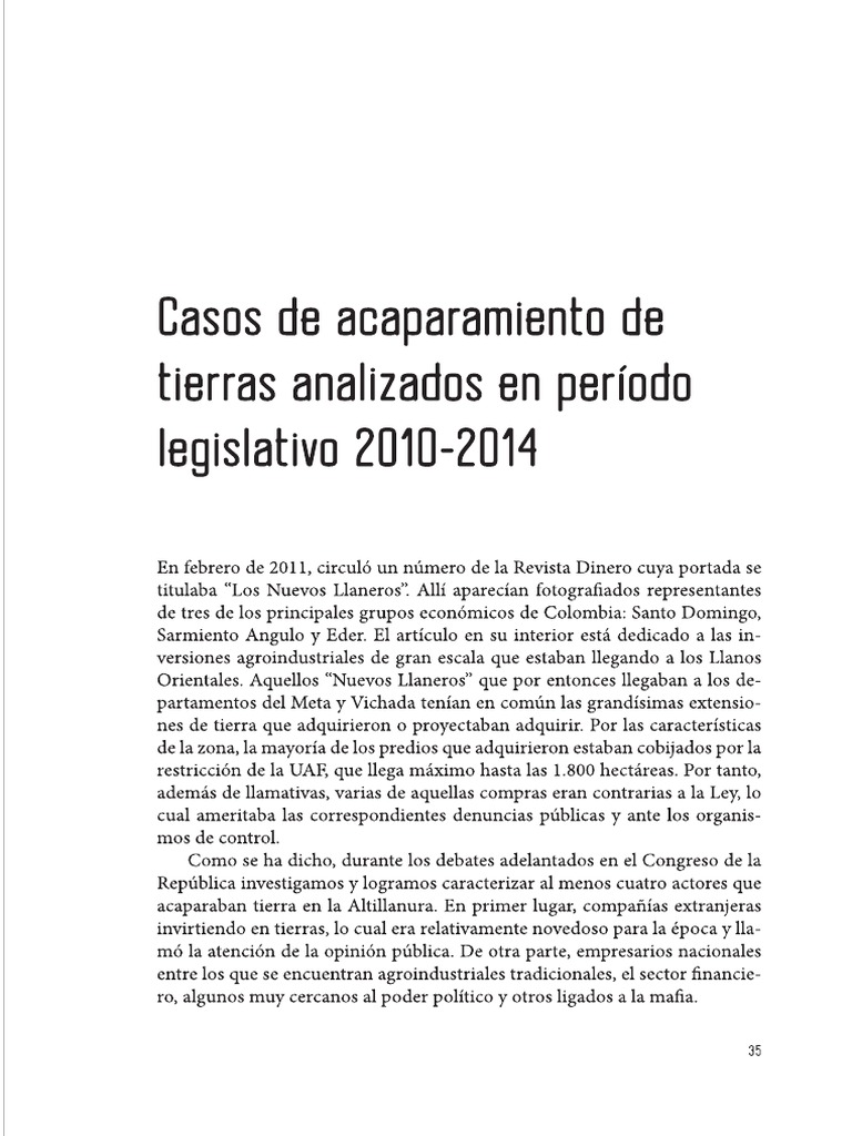 Casos de Acaparamiento de Tierras en Colombia | PDF