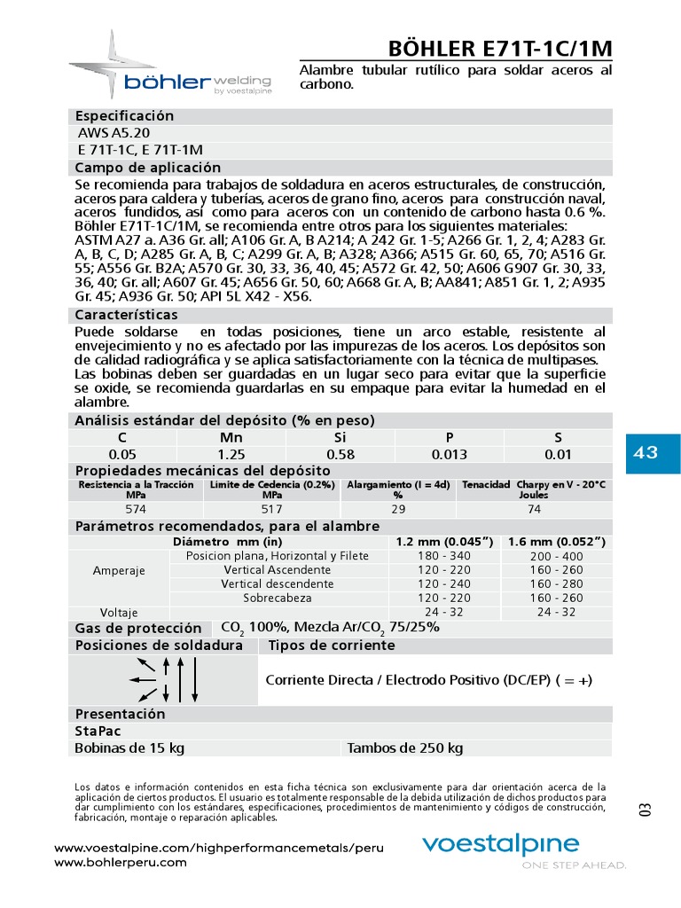 p43_BÖHLER-E71T-1C_1M | PDF | Soldadura | Construcción