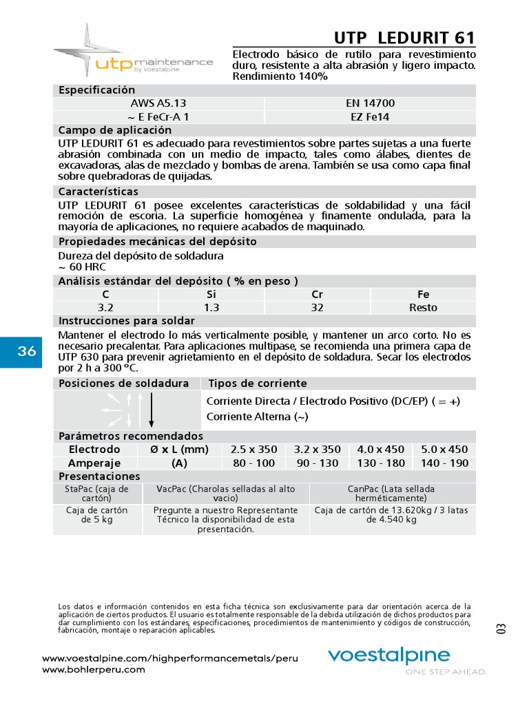 UTP LEDURIT 61: Electrodo de Soldadura | PDF | Soldadura | Construcción