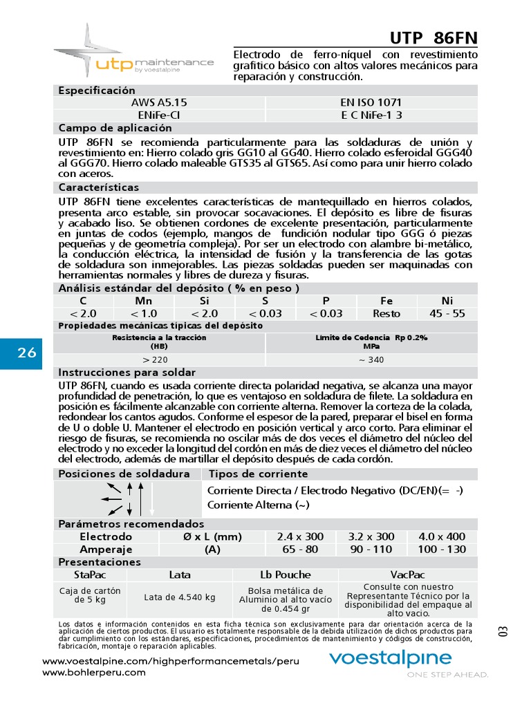 Electrodo UTP 86FN para Soldadura Especializada | PDF | Soldadura ...