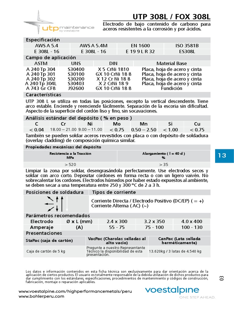 p13 UTP-308 FOX-308L | PDF | Soldadura | Construcción