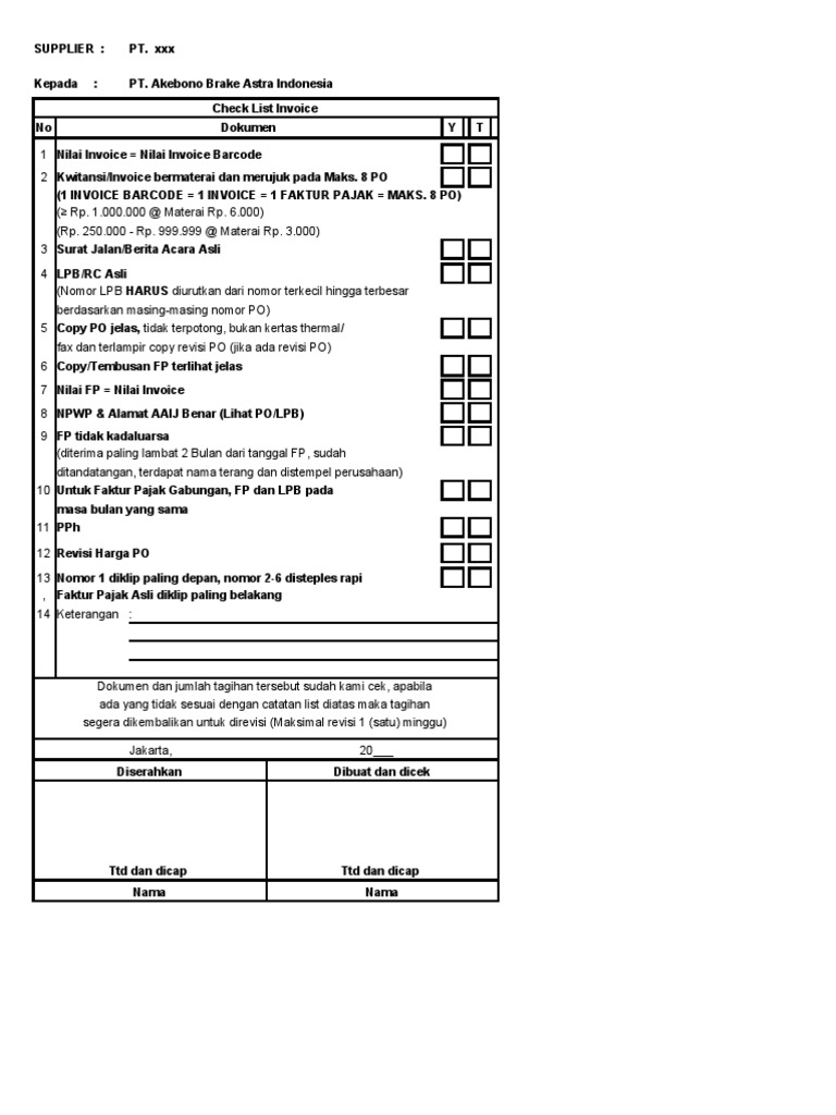 0form Check List Invoice | PDF