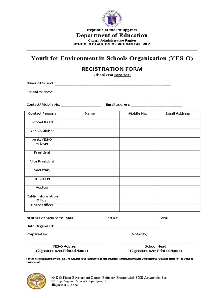 Yes o Registration Form School | PDF