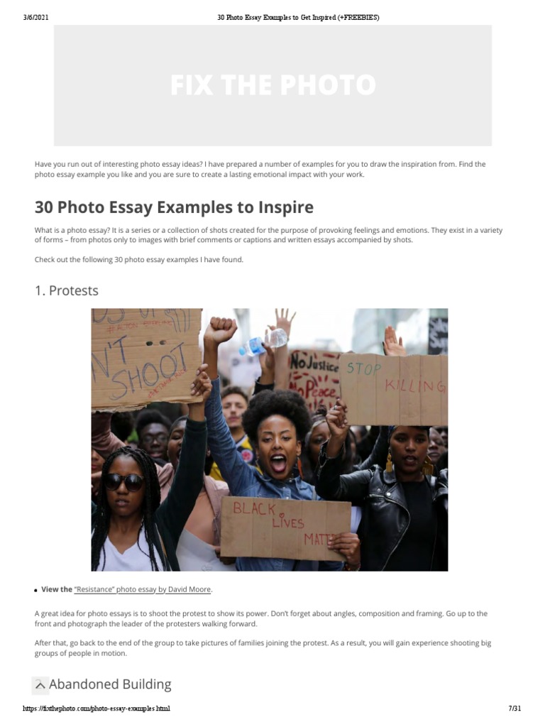 30 Photo Essay Examples To Get Inspired Freebies Reduced Size | PDF ...