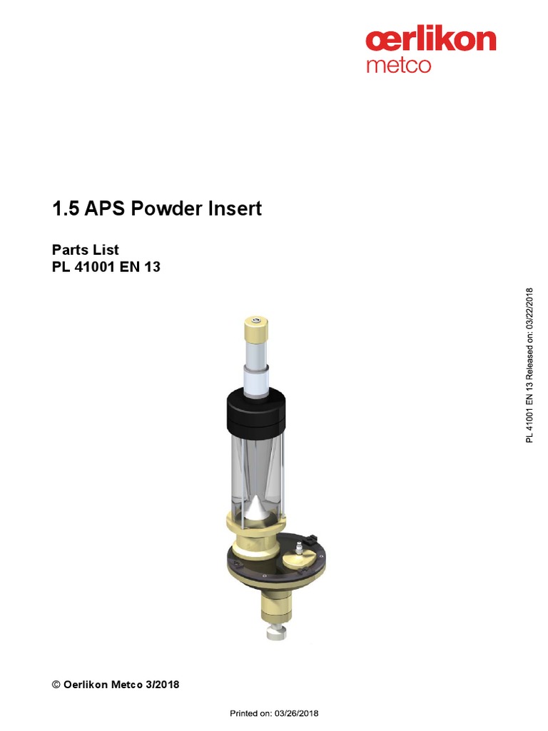 1.5 APS Powder Insert: Parts List PL 41001 EN 13 | PDF | Machines ...