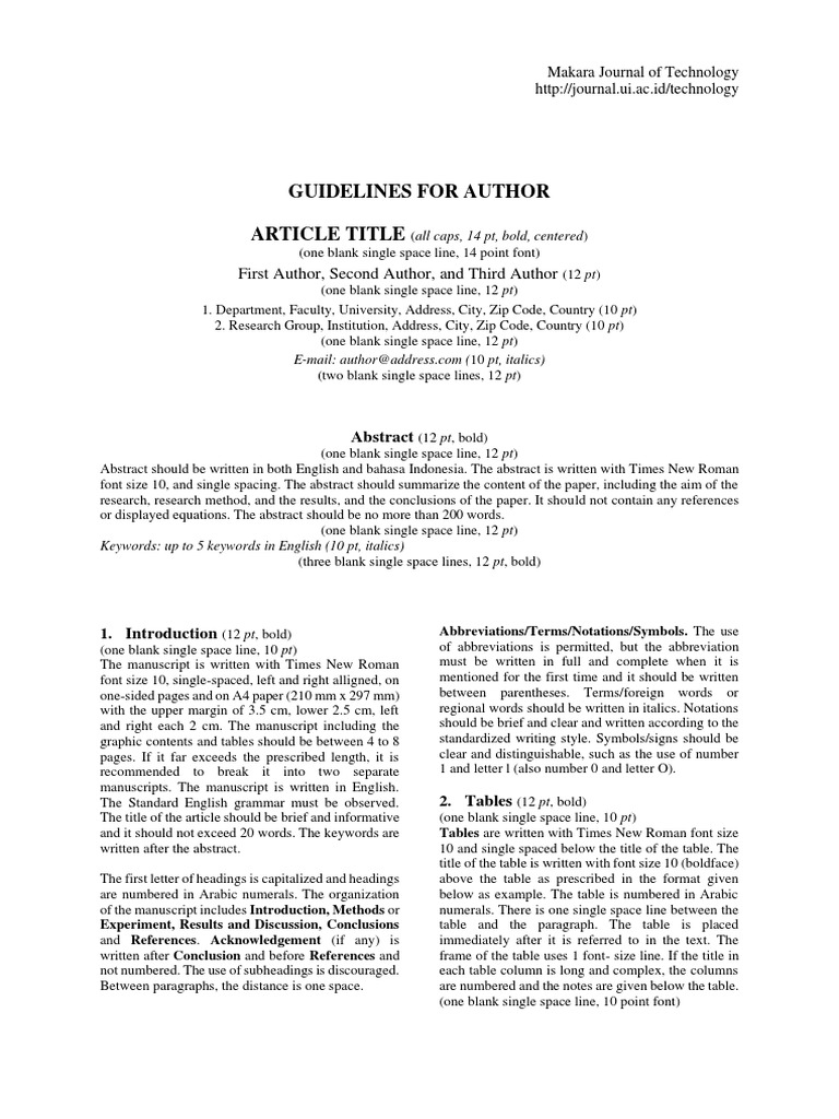 Guidelines For Author Article Title: First Author, Second Author, and ...