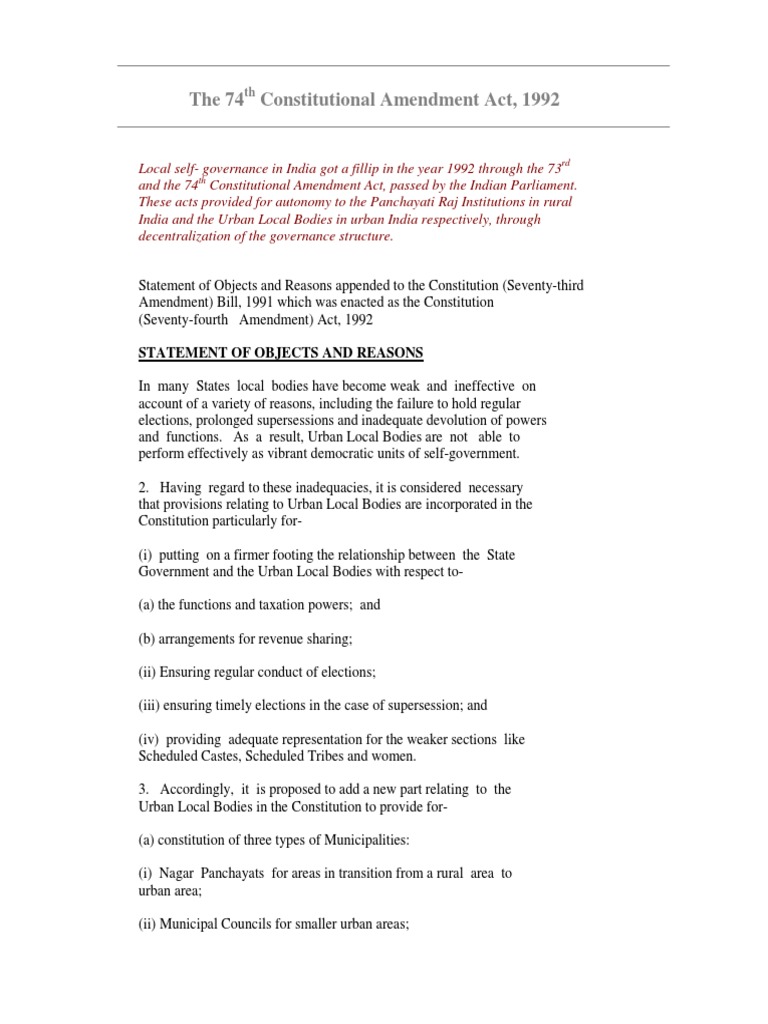 74th Amendment Municipalities | PDF | Public Law | Constitutional Law