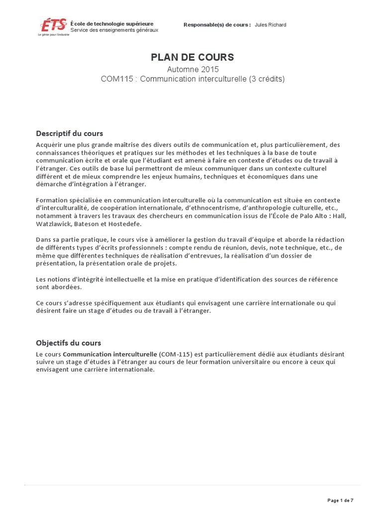 19 COM115 Communication Interculturelle | PDF | Interculturalisme | la communication
