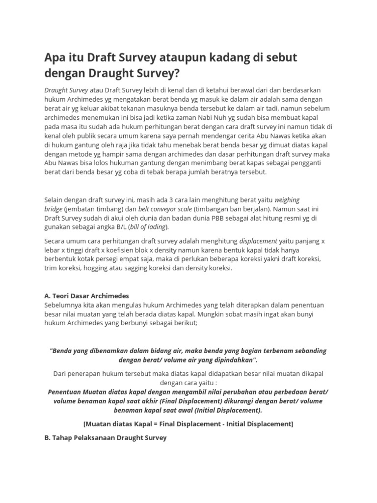 Apa Itu Draft Survey Ataupun Kadang Di Sebut Dengan Draught Survey | PDF