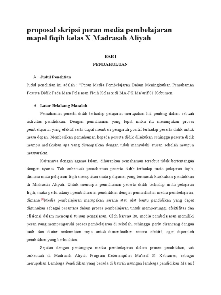 Proposal Skripsi Peran Media Pembelajaran Mapel Fiqih Kelas X Madrasah Aliyah | PDF