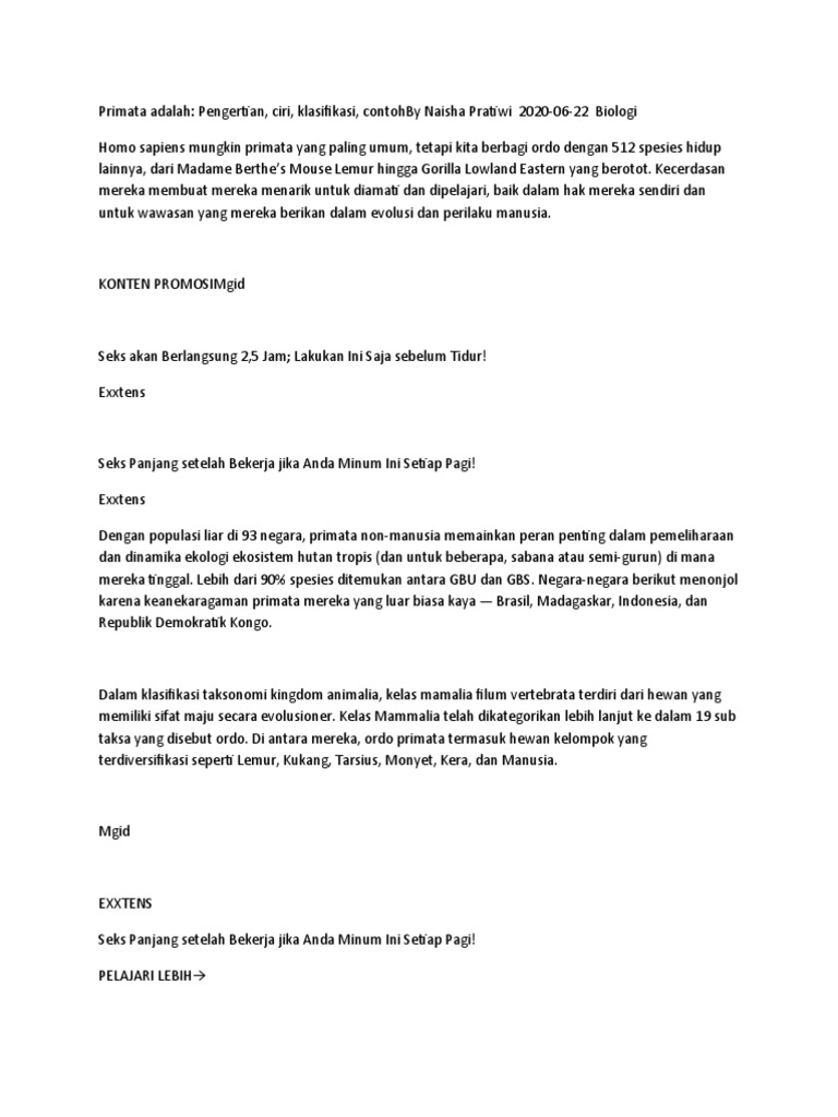 Pengertian dan Ciri Ordo Primata | PDF