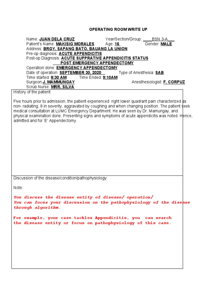 Operating Room Write Up | PDF