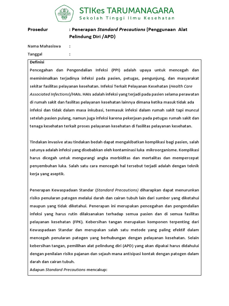 Penerapan Standard Precautions (Penggunaan APD) | PDF