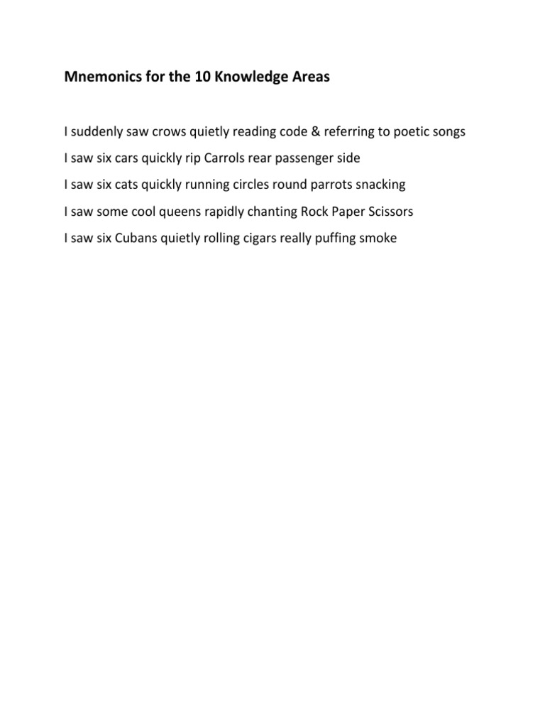 Knowledge Area Mnemonics | PDF