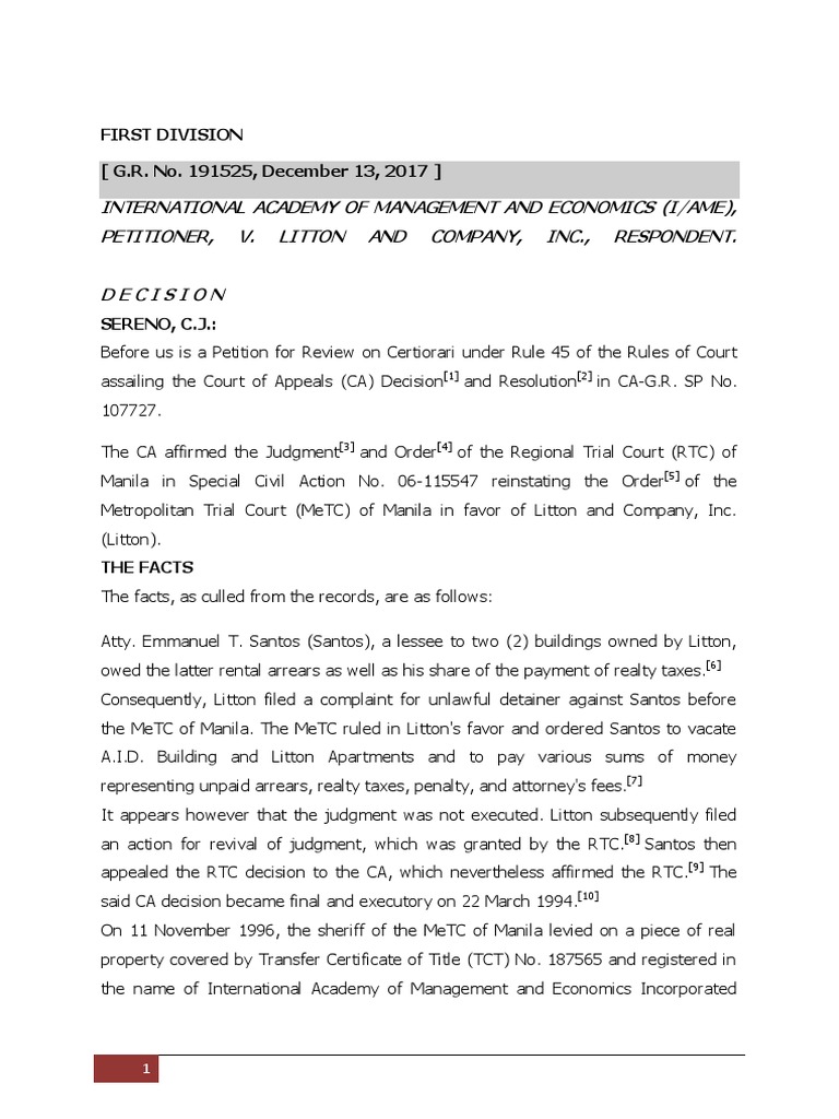 IAME Vs Litton (2017) | PDF | Piercing The Corporate Veil | Legal Remedy