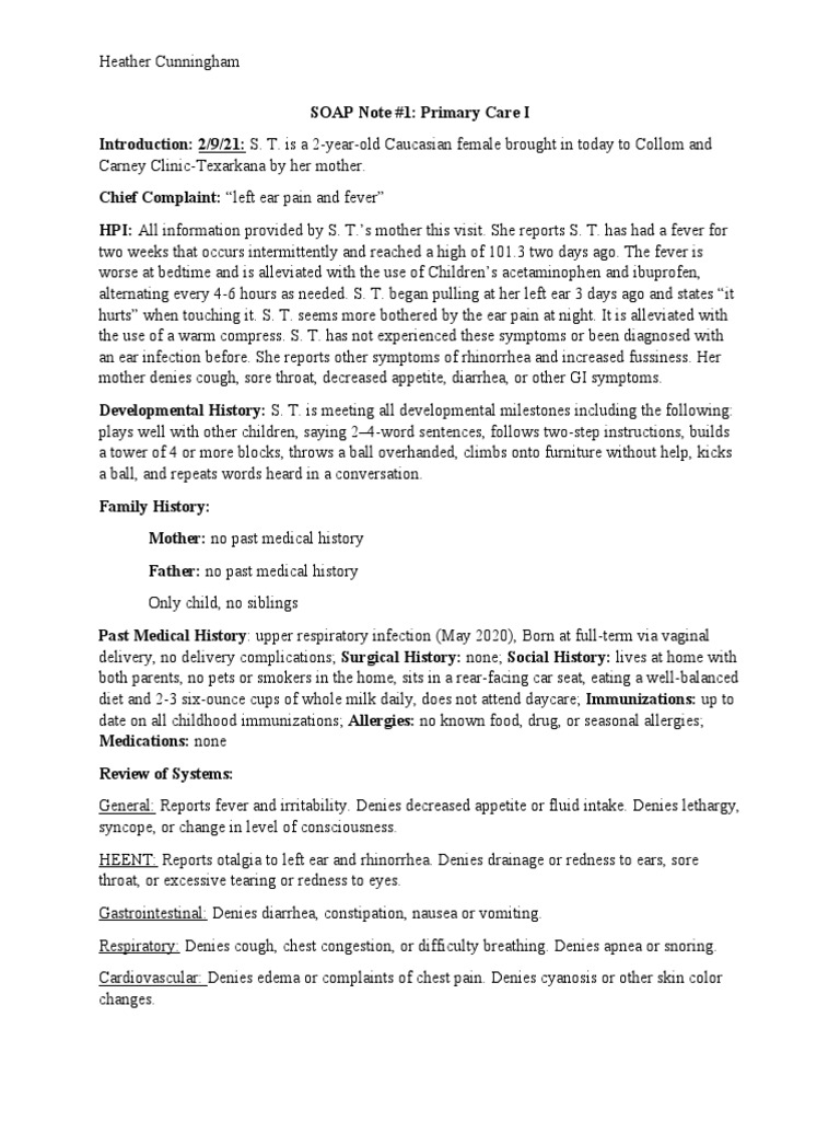 Soap Note 1 | PDF | Medical Specialties | Clinical Medicine