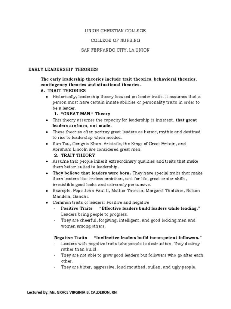 Leadership Theories HANDOUT | PDF | Leadership | Servant Leadership