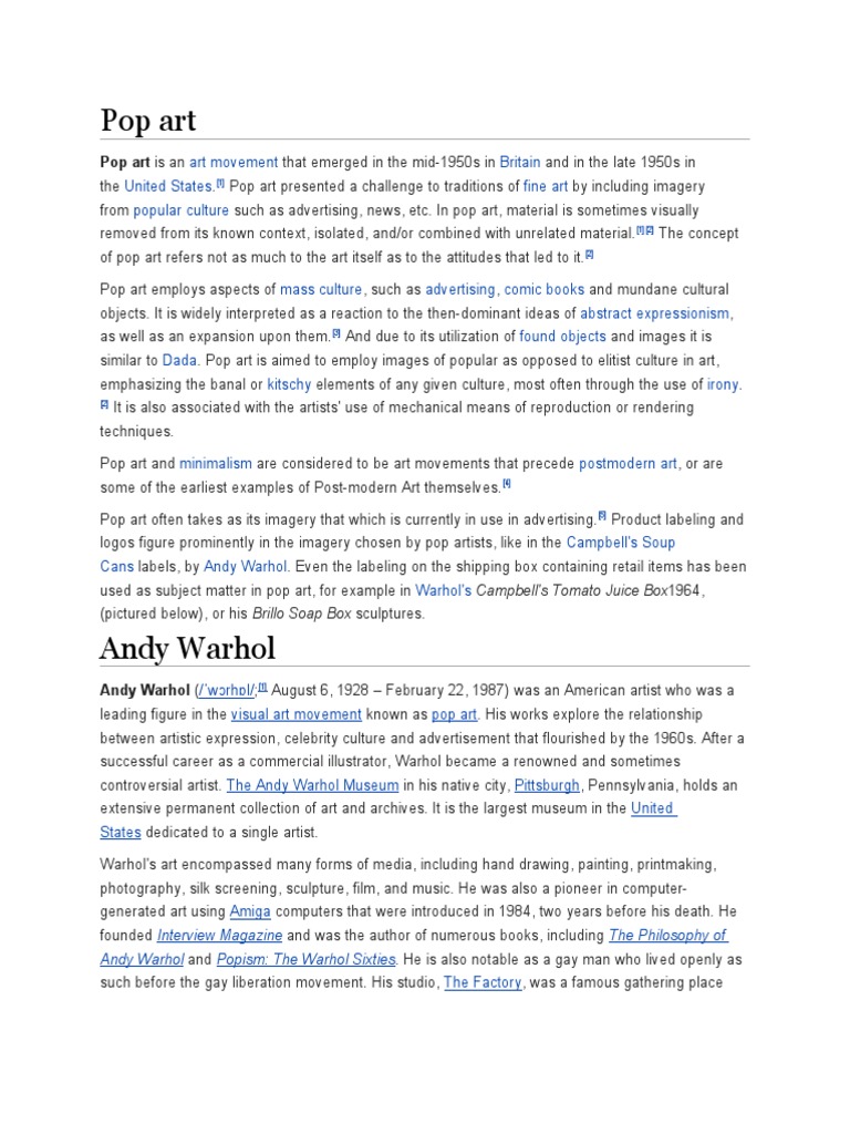 Pop Art | PDF | Andy Warhol | Aesthetics